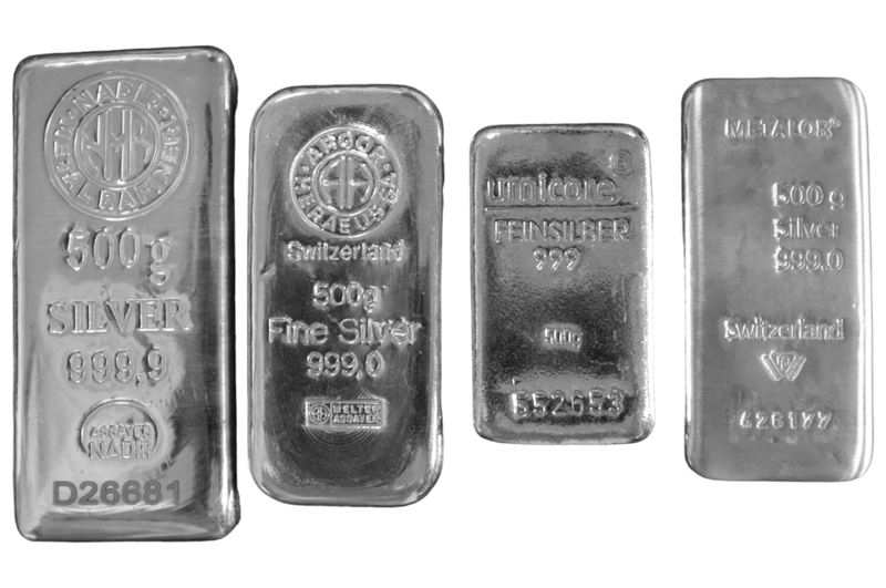 Second Hand 500 Gram Silver Bars - From £1,199 | BullionByPost