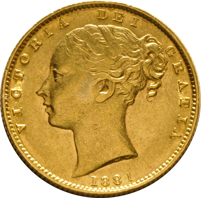1881 Gold Sovereign Coin Queen Victoria Young Head Shield Back Sydney ...