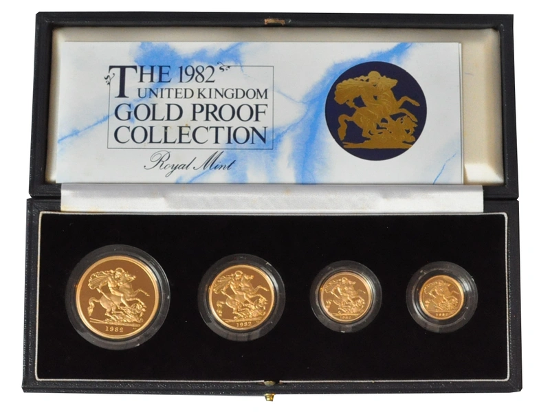 1982 Proof Gold Sovereign 4 Coin Set Boxed - From £9,668 | BullionByPost