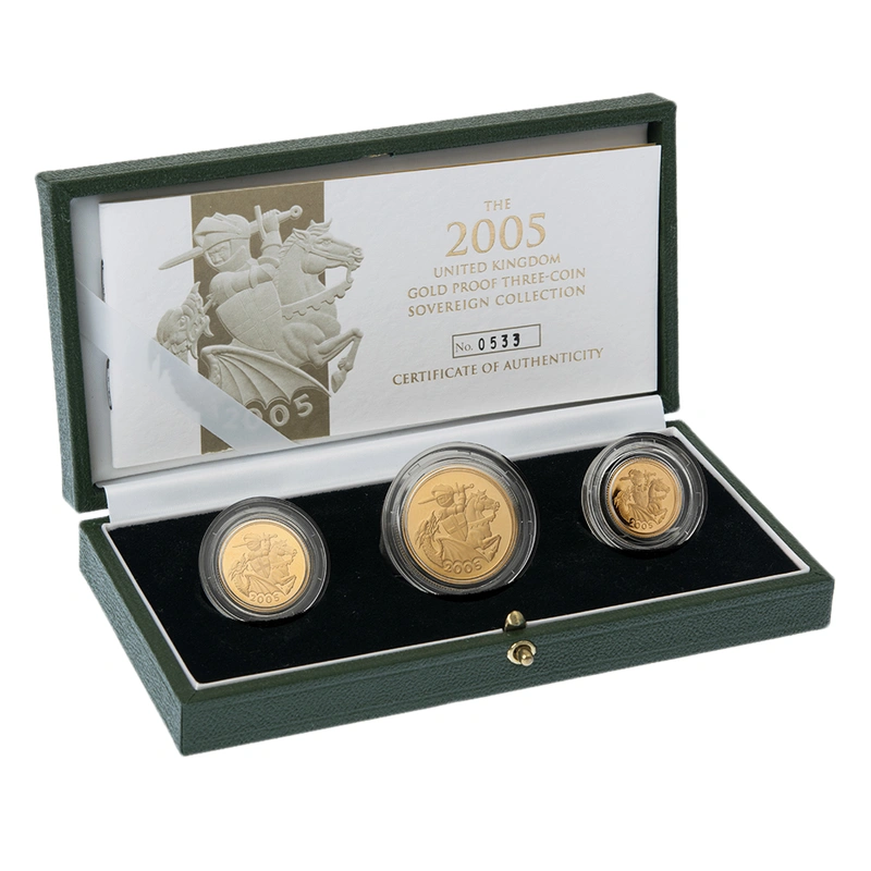 2005 Proof Gold Sovereign 3 Coin Set Boxed - From £4,072 | BullionByPost