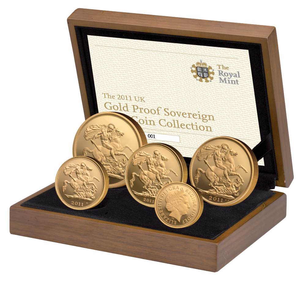 2011 - Sovereign Five Coin Set, containing a £5, £2, Sov, 1/2 Sov and 1 ...
