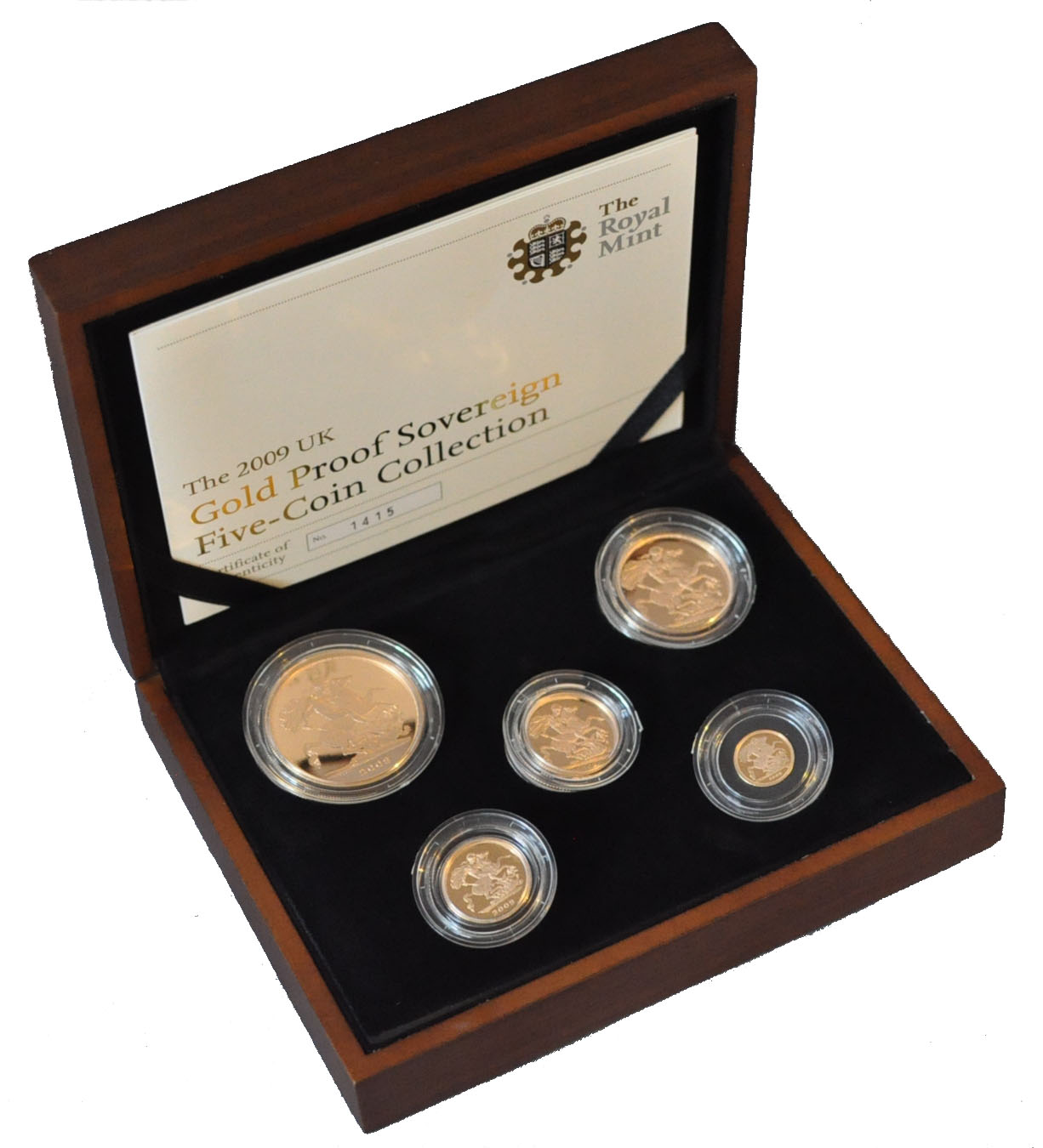 2009 - Sovereign Five Coin Set, containing a £5, £2, Sov, 1/2 Sov and 1 ...