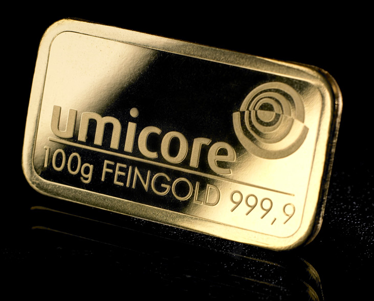 Umicore 100g Gold Bars | BullionByPost - From £2,595