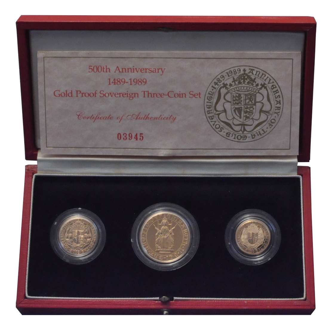 1989 Gold Proof Sovereign Three Coin Set - 500th Anniversary Edition ...