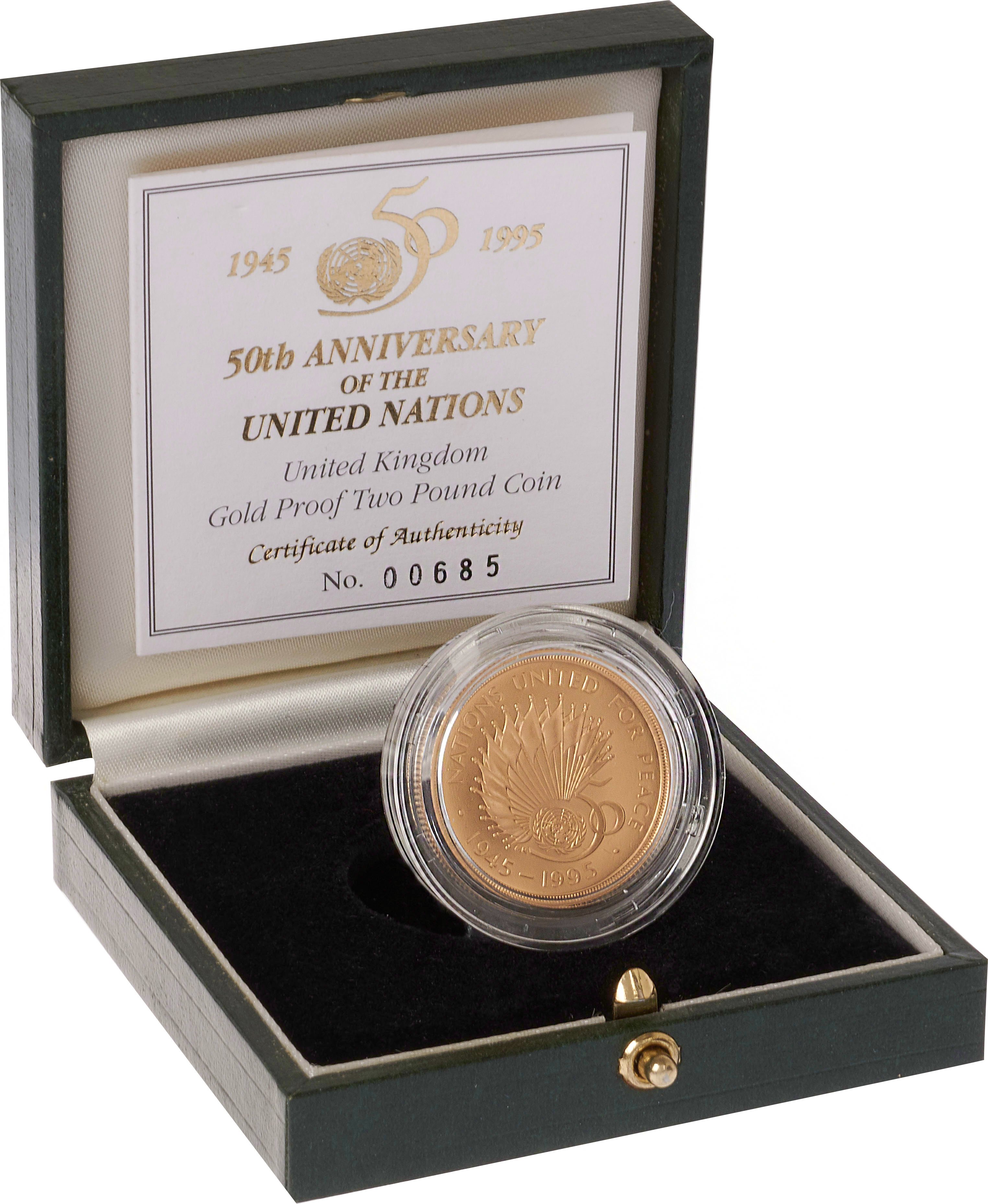 1995 £2 Gold Coin, United Nations 50th Anniversary | supplied by ...